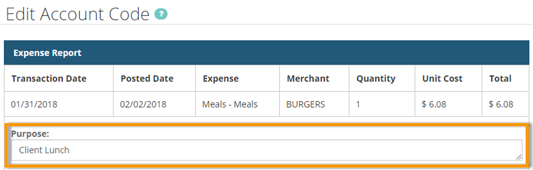 Edit Account Codes – Expense Track Help