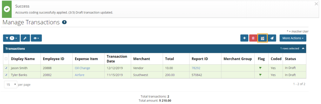 Mass Code Transactions – Expense Track Help
