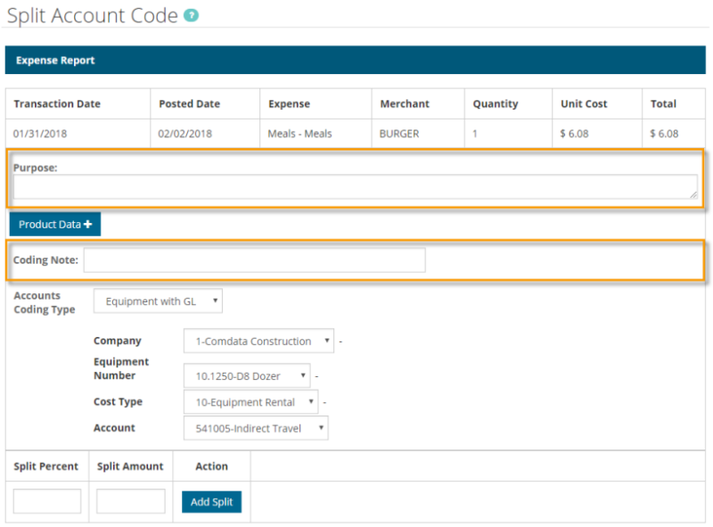 Split Account Codes – Expense Track Help