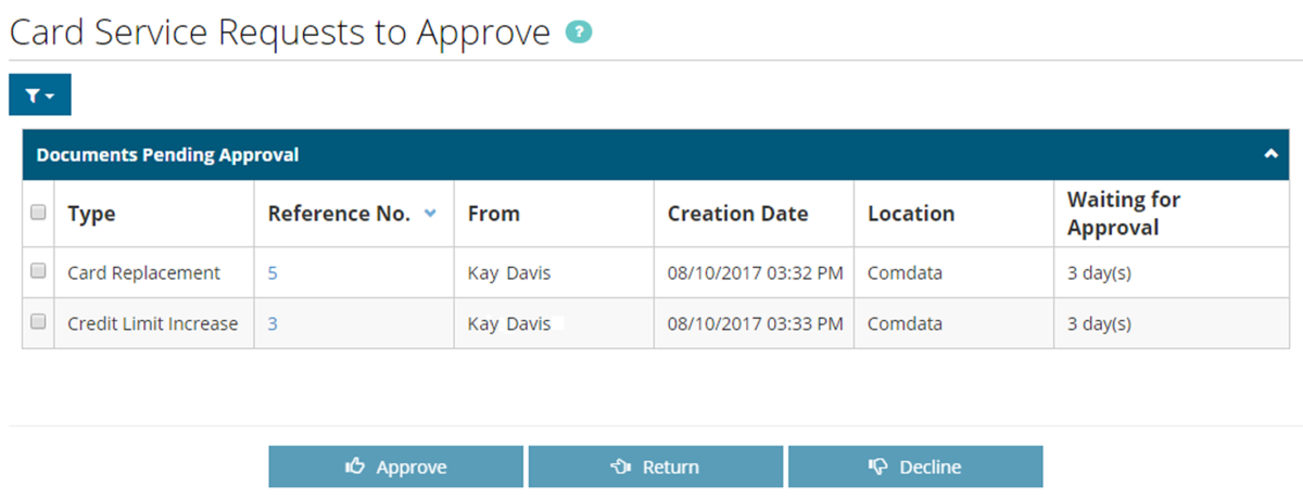 Approve Card Service Requests – Expense Track Help